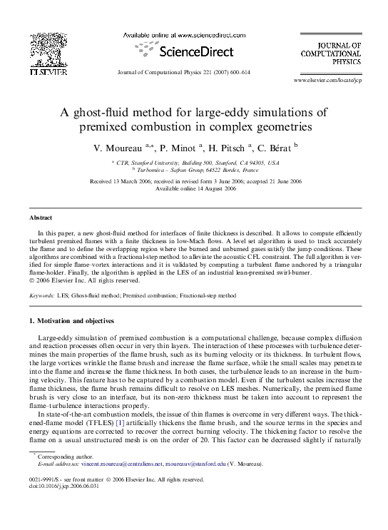 (PDF) A ghost-fluid method for large-eddy simulations of premixed combustion in complex geometries