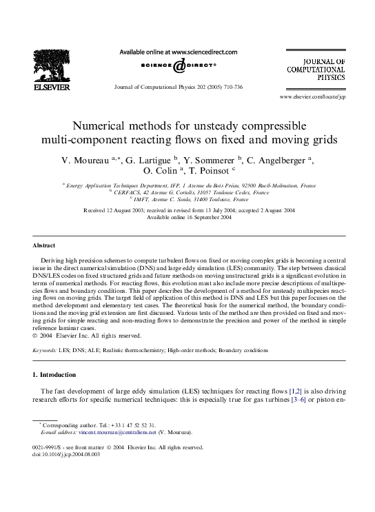 (PDF) Numerical methods for unsteady compressible multi-component reacting flows on fixed and ...