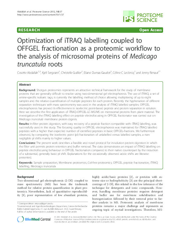 (PDF) Optimization of iTRAQ labelling coupled to OFFGEL fractionation ...