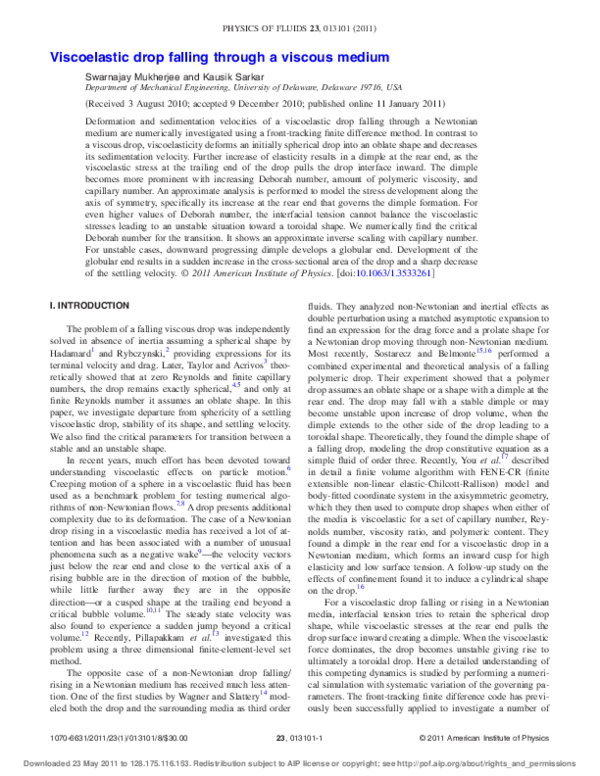 (PDF) Viscoelastic drop falling through a viscous medium