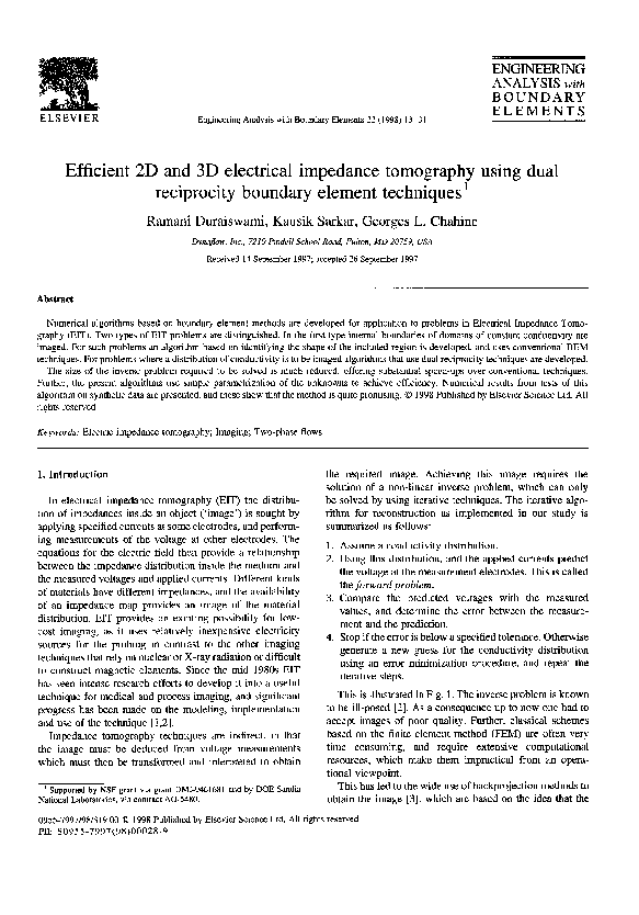 Pdf Efficient 2d And 3d Electrical Impedance Tomography Using Dual Reciprocity Boundary