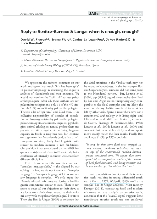 (PDF) Replay to Benítez-Burraco and Longa: When is enough, enough?