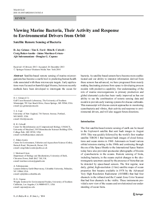 (PDF) Viewing Marine Bacteria, Their Activity and Response to Environmental Drivers from Orbit