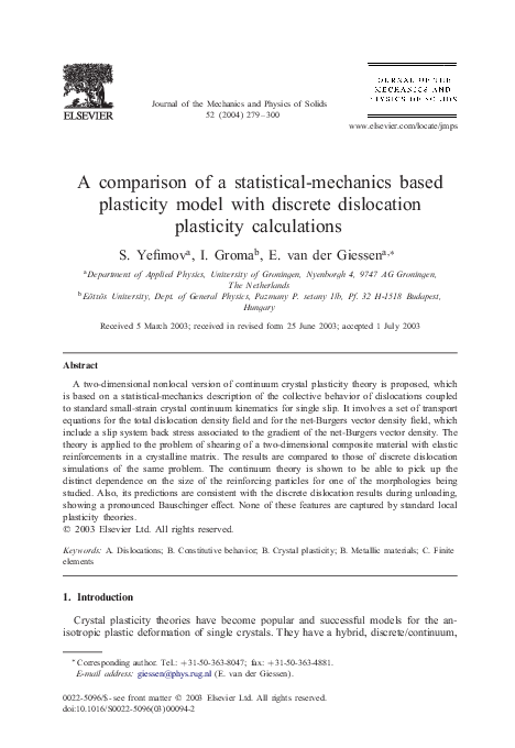 (PDF) Comparison of a statistical-mechanics based plasticity model with discrete dislocation ...