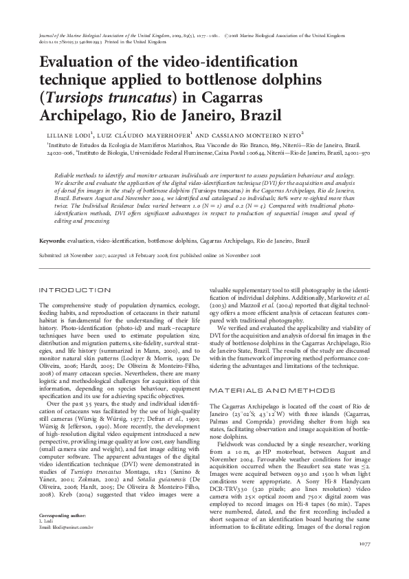 (PDF) Evaluation of the video-identification technique applied to ...