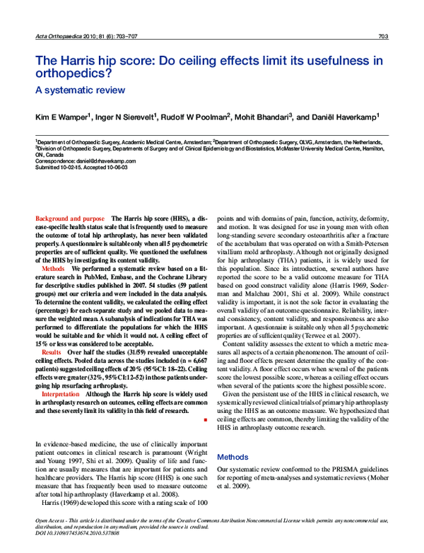 (PDF) The Harris hip score: Do ceiling effects limit its usefulness in ...