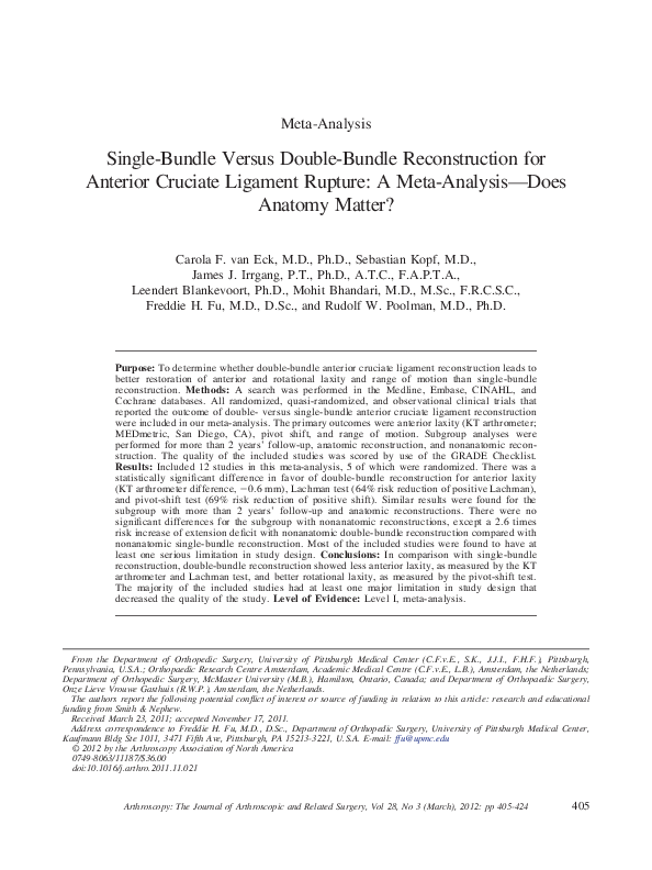 (PDF) Single-Bundle Versus Double-Bundle Reconstruction for Anterior ...
