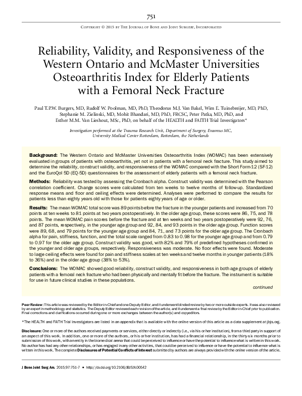 (PDF) Reliability, Validity, and Responsiveness of the Western Ontario and McMaster Universities ...