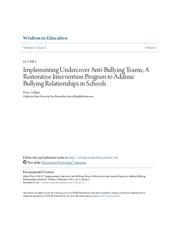 (PDF) Implementing Undercover Anti-Bullying Teams; A Restorative ...