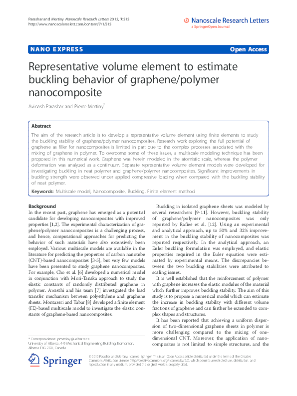 (PDF) Representative volume element to estimate buckling behavior of graphene/polymer nanocomposite
