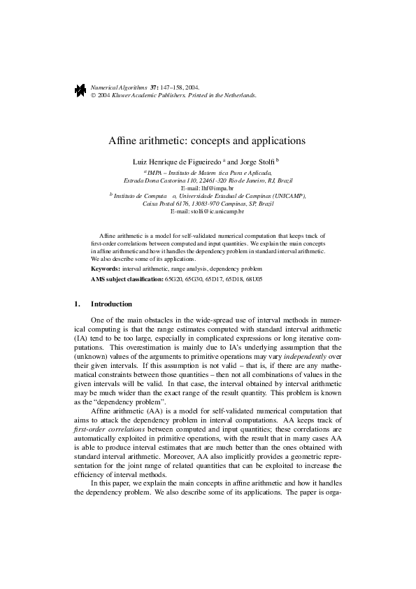 (PDF) Affine Arithmetic: Concepts and Applications