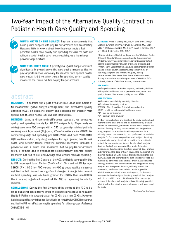 (PDF) Two-Year Impact of the Alternative Quality Contract on Pediatric ...