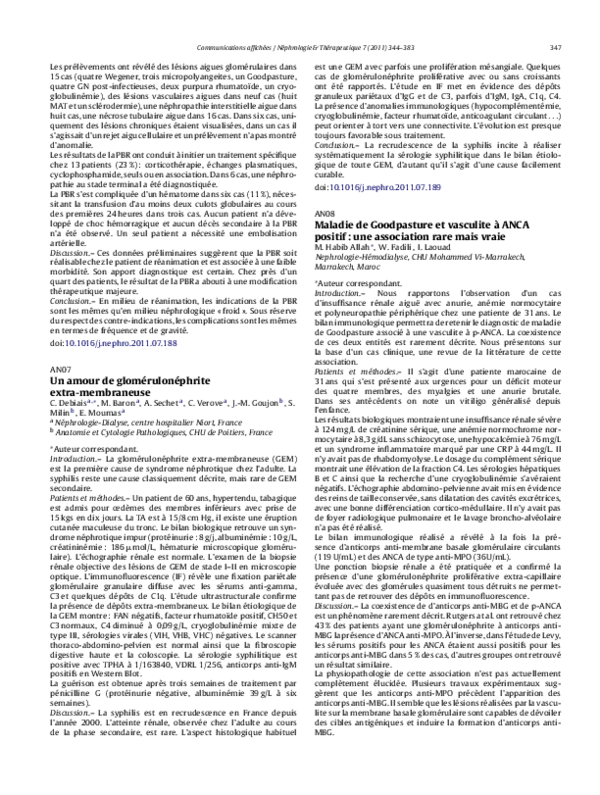 (PDF) Maladie de Goodpasture et vasculite à ANCA positif : une ...