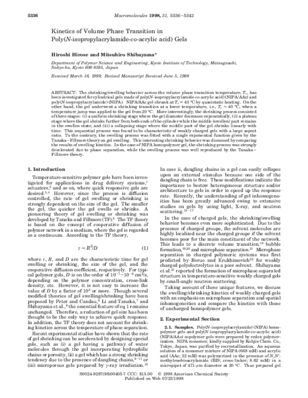 (PDF) Kinetics of Volume Phase Transition in Poly( N ...