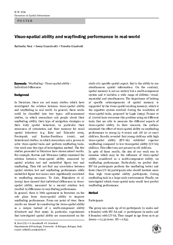 (PDF) Visuo-spatial ability and wayfinding performance in real-world