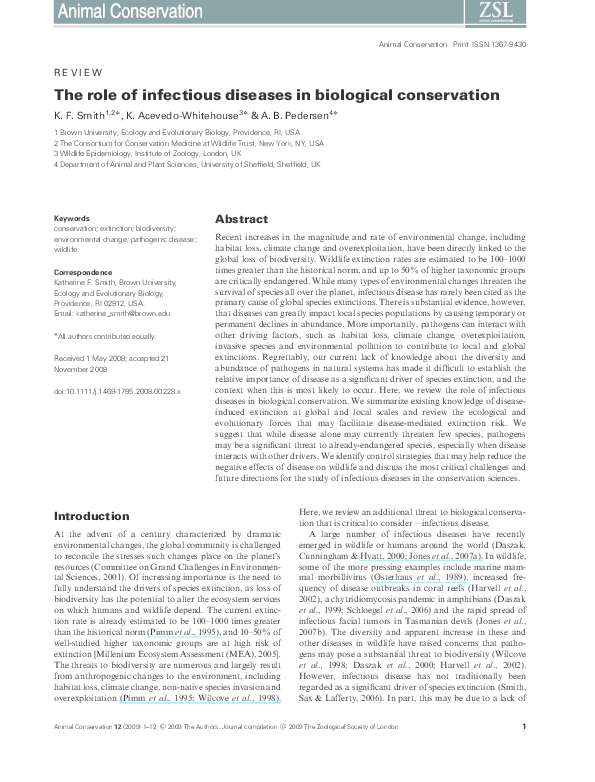 (PDF) The role of infectious diseases in biological conservation