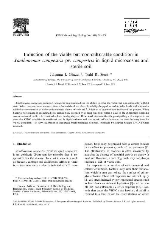 (PDF) Induction of the viable but non-culturable condition in Xanthomonas campestris pv ...