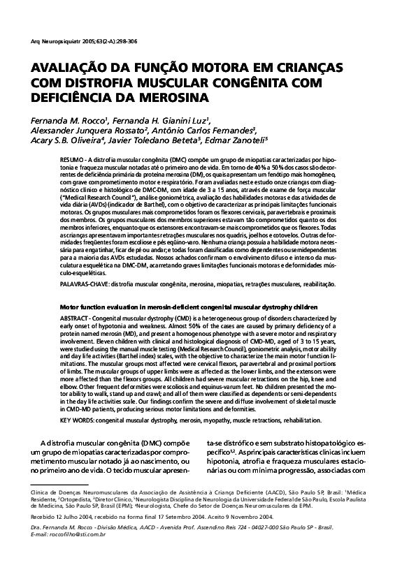 (PDF) Avaliação da função motora em crianças com distrofia muscular ...