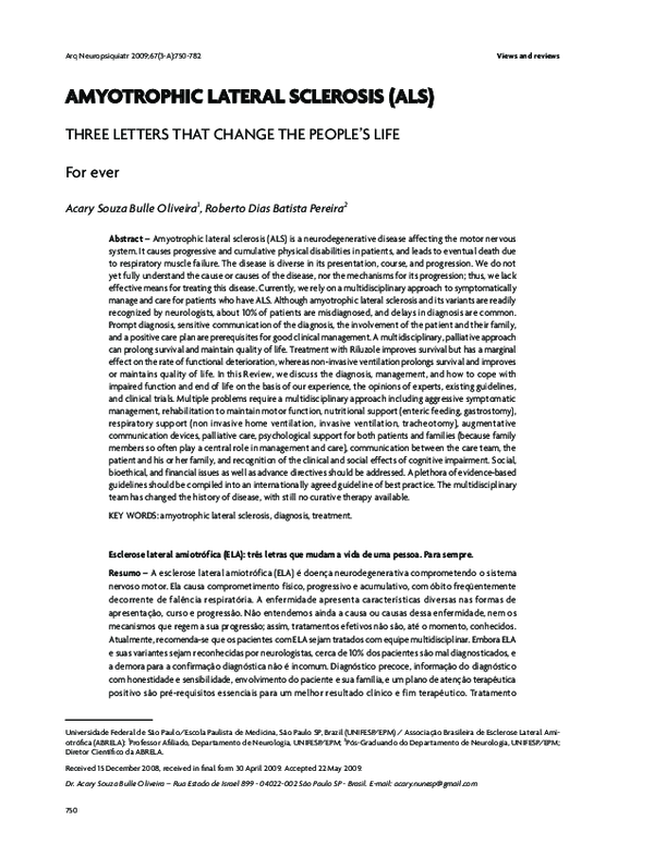 (PDF) Amyotrophic lateral sclerosis (ALS): three letters that change ...
