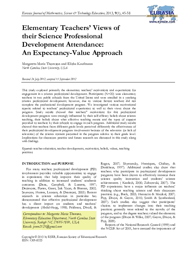 (PDF) Elementary Teachers' Views of their Science Professional ...