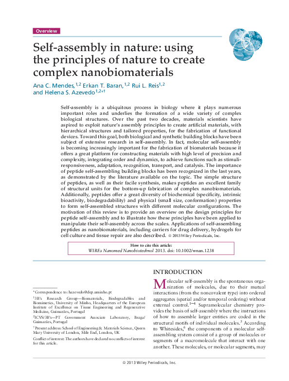 (PDF) Self-assembly in nature: Using the principles of nature to create ...