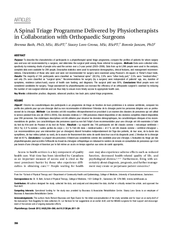 Pdf A Spinal Triage Programme Delivered By Physiotherapists In Collaboration With Orthopaedic