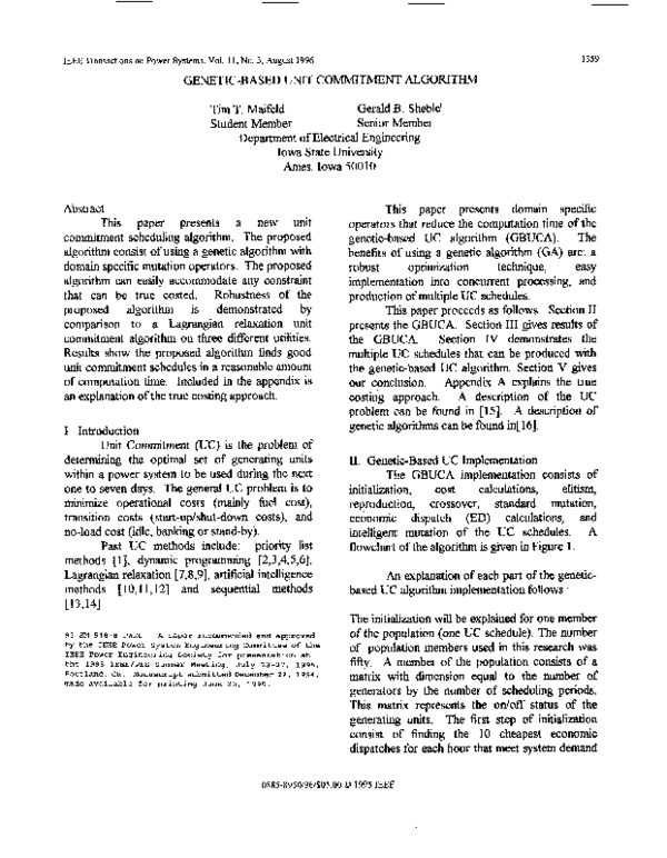 Pdf Genetic Based Unit Commitment Algorithm