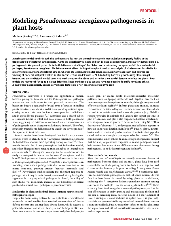 (PDF) Modeling Pseudomonas aeruginosa pathogenesis in plant hosts