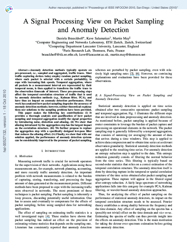 Pdf A Signal Processing View On Packet Sampling And Anomaly Detection