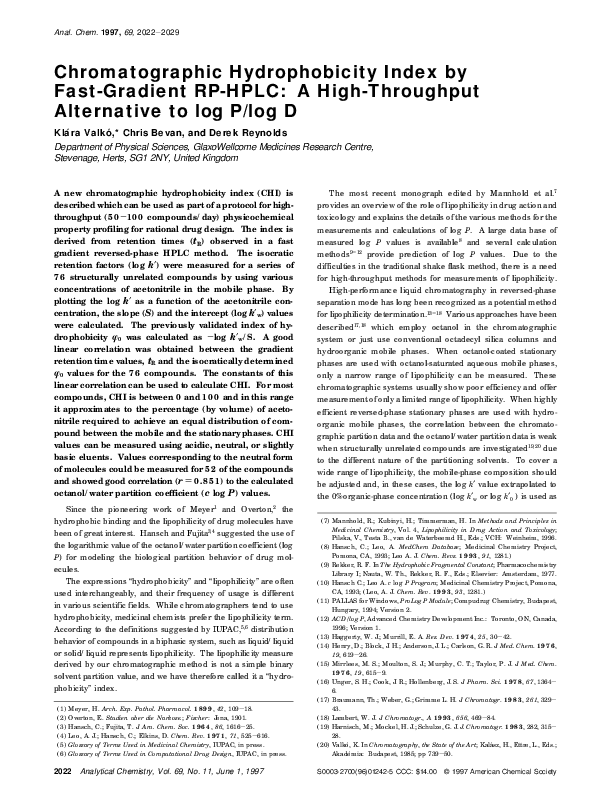 (PDF) Chromatographic Hydrophobicity Index by Fast-Gradient RP-HPLC: A ...