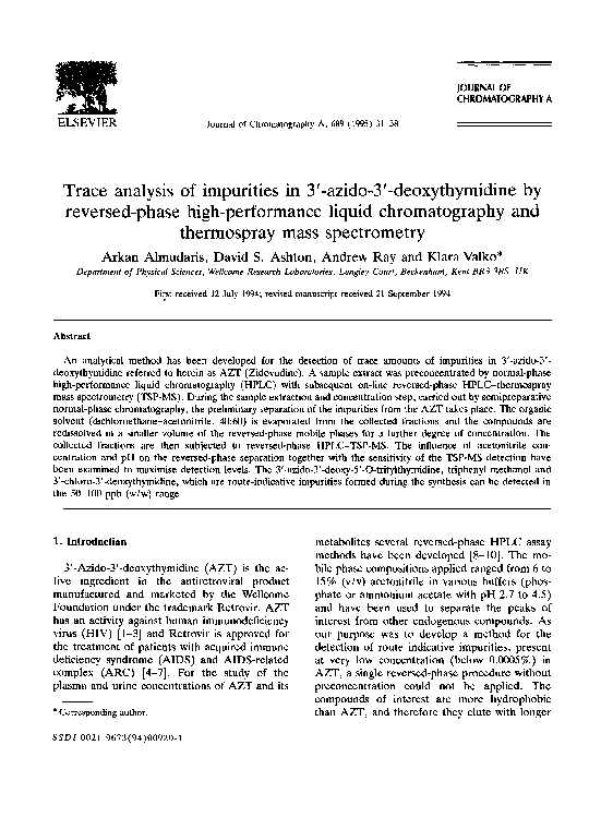 (PDF) Trace analysis of impurities in 3′-azido-3′-deoxythymidine by ...