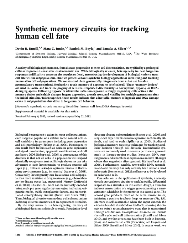 (PDF) Synthetic memory circuits for tracking human cell fate