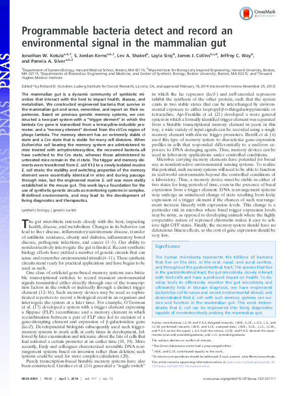 (PDF) Programmable bacteria detect and record an environmental signal ...