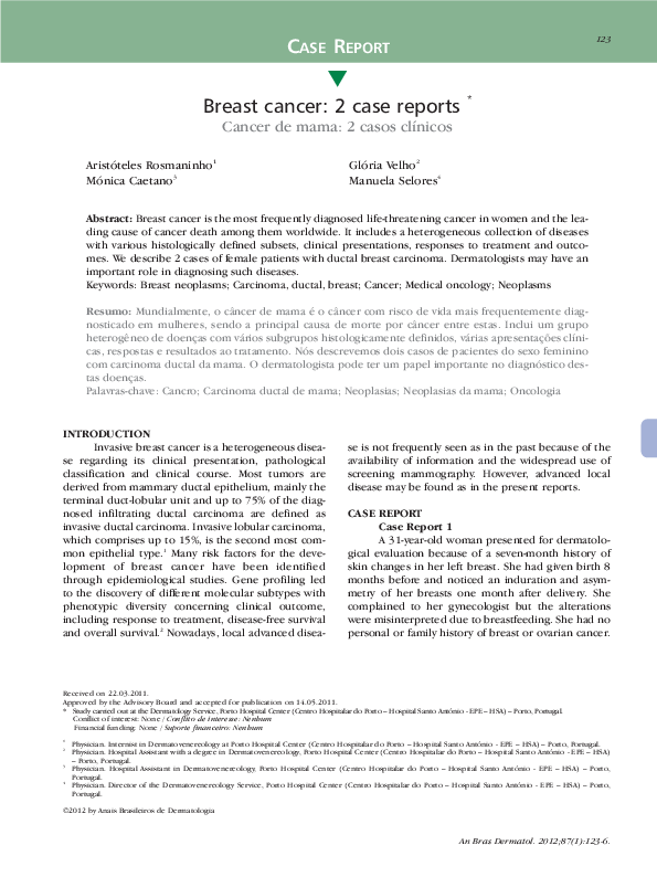 (PDF) Breast cancer: 2 case reports
