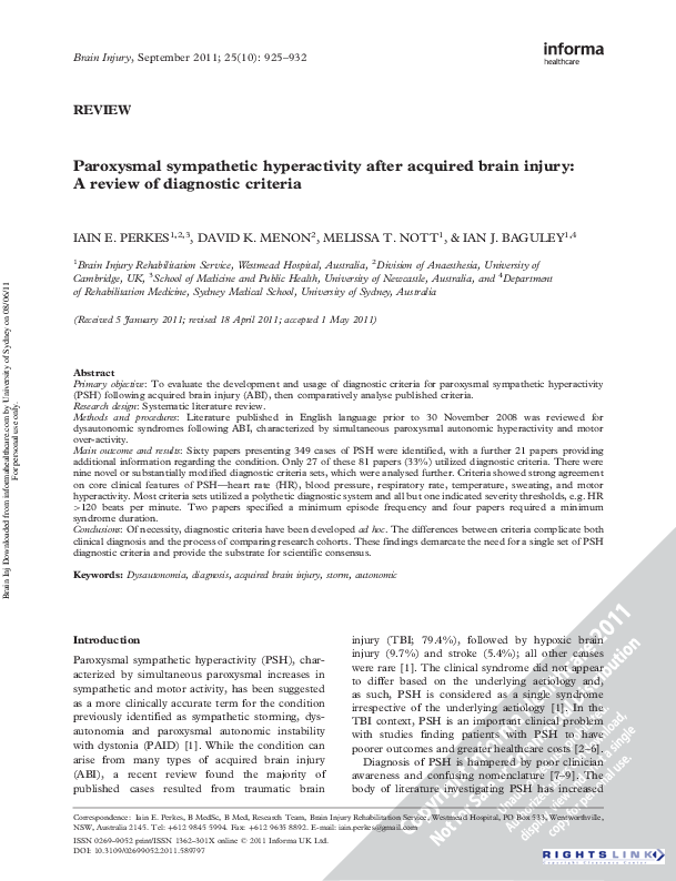 (PDF) Paroxysmal sympathetic hyperactivity after acquired brain injury ...