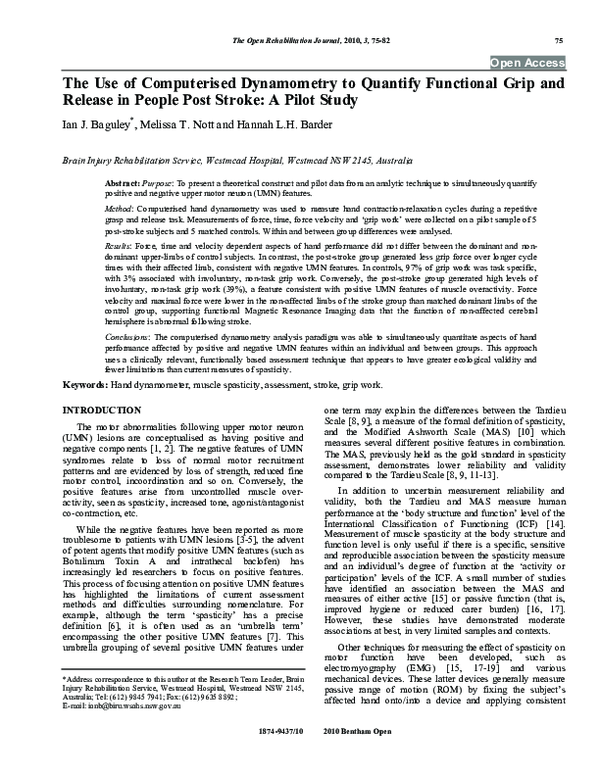 Pdf The Use Of Computerised Dynamometry To Quantify Functional Grip