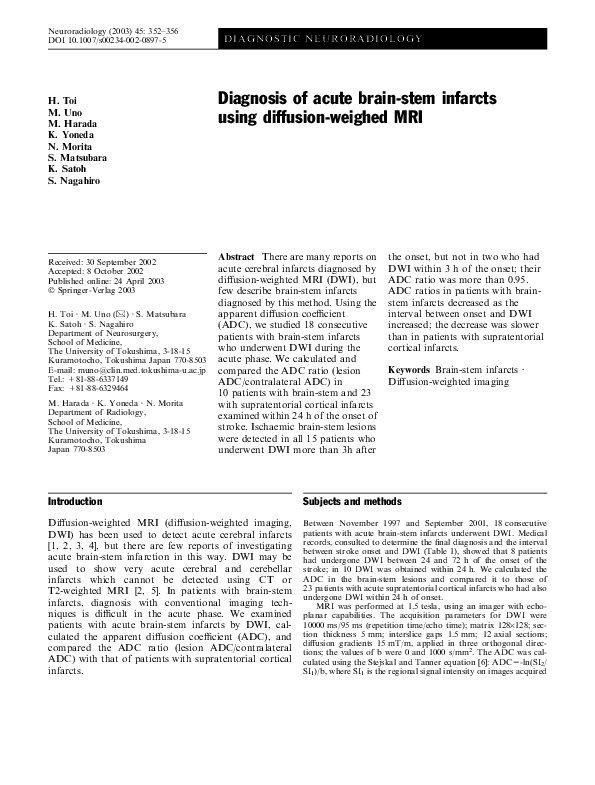 (PDF) Diagnosis of acute brain-stem infarcts using diffusion-weighed MRI