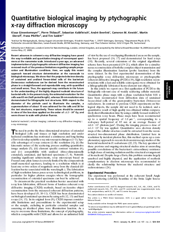 (PDF) Quantitative biological imaging by ptychographic x-ray diffraction microscopy