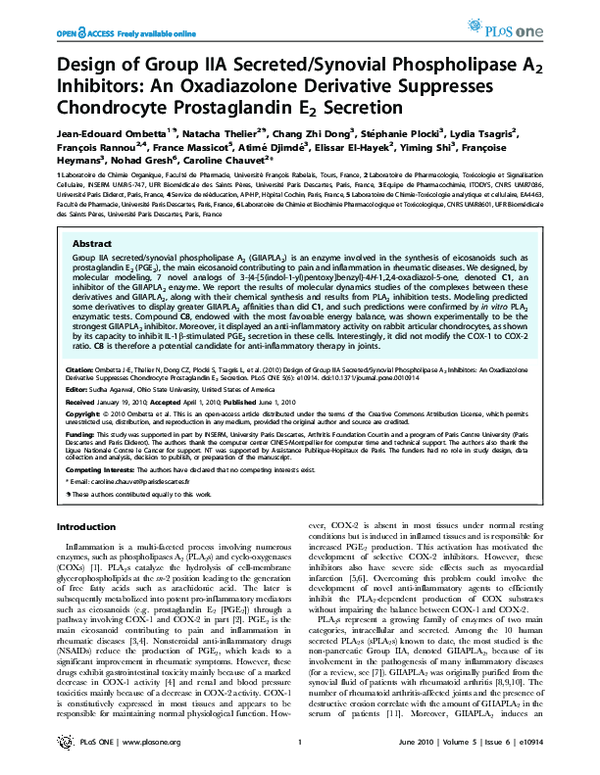 (PDF) Design of Group IIA Secreted/Synovial Phospholipase A2 Inhibitors: An Oxadiazolone ...