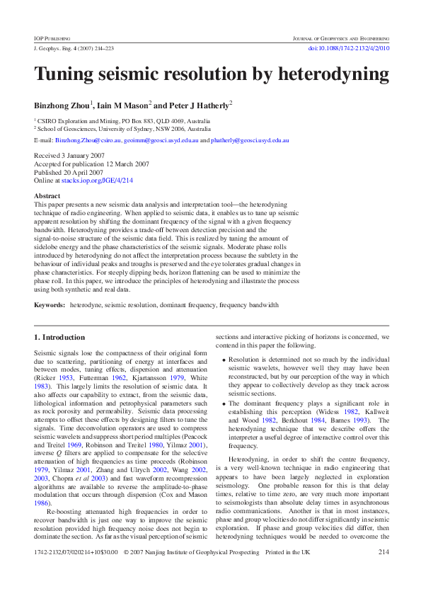 Tuning seismic resolution by heterodyning