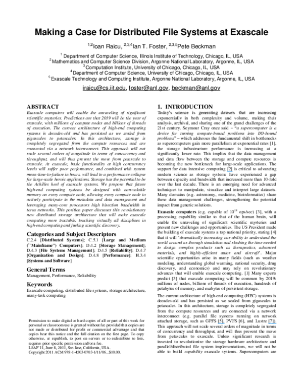 (PDF) Making a case for distributed file systems at Exascale