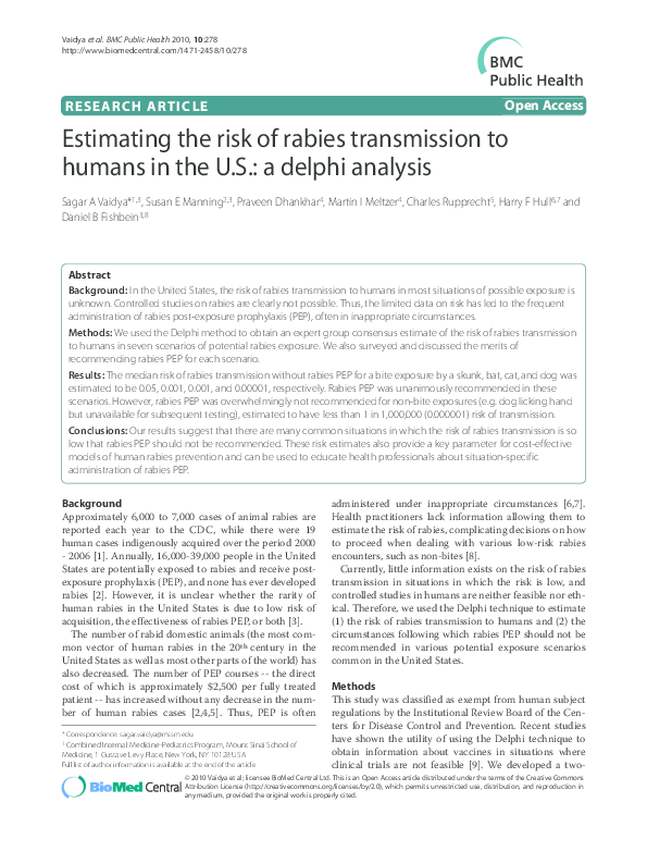 (PDF) Estimating the risk of rabies transmission to humans in the U.S ...