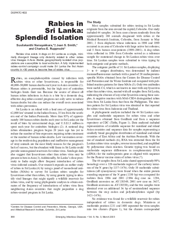 (PDF) Rabies in Sri Lanka: Splendid Isolation