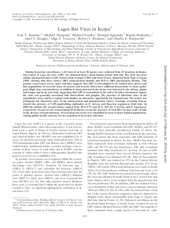 (PDF) Lagos Bat Virus in Kenya