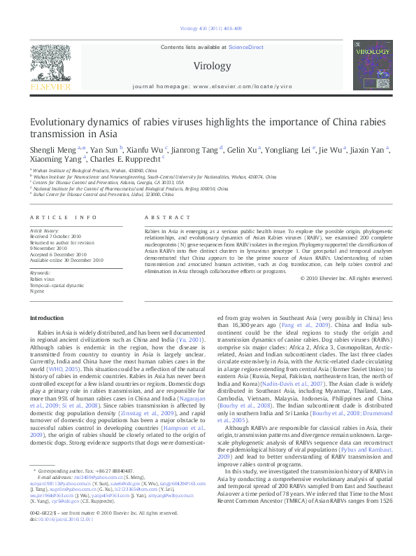 (PDF) Evolutionary dynamics of rabies viruses highlights the importance ...