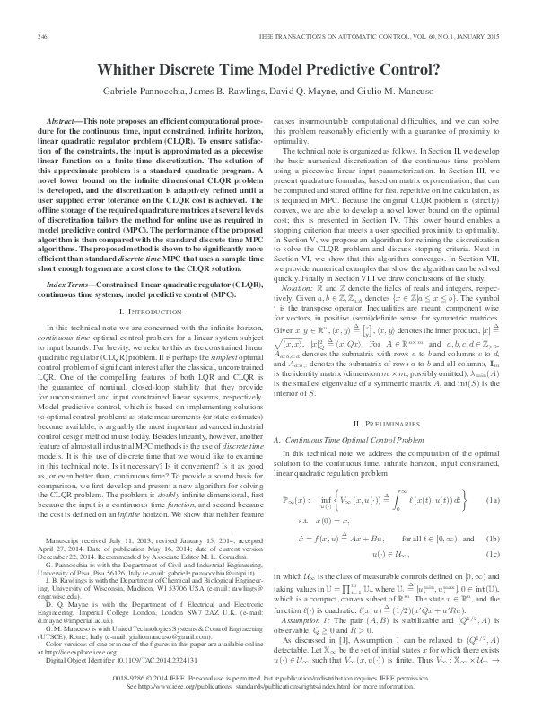 (PDF) Whither Discrete Time Model Predictive Control?
