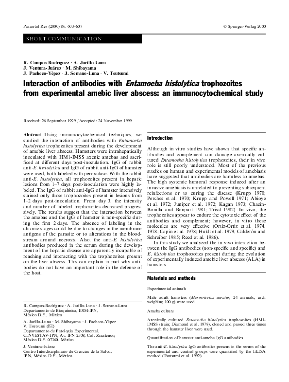 (PDF) Interaction of antibodies with Entamoeba histolytica trophozoites ...