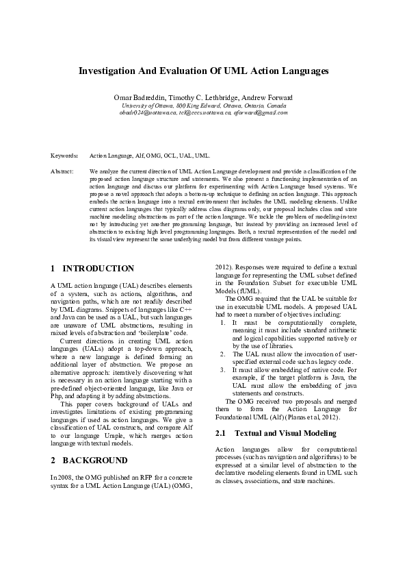 (PDF) Investigation and Evaluation of UML Action Languages