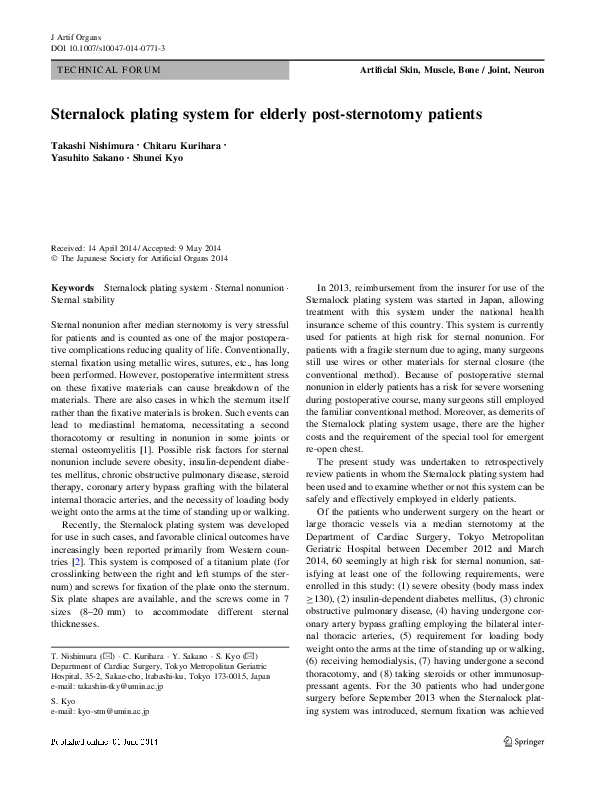 Sternalock plating system for elderly post-sternotomy patients