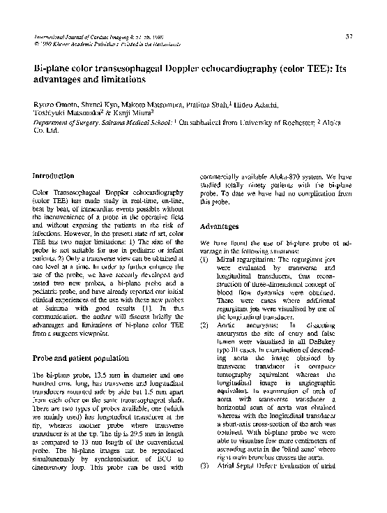 Pdf Bi Plane Color Transesophageal Doppler Echocardiography Color